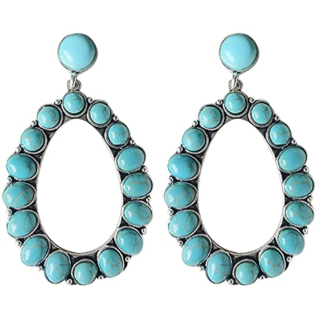 Turquoise Bohemian Dangle Metal Large Oval Earring