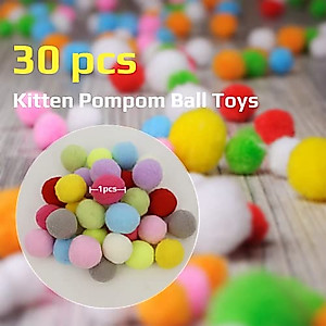 FUPUSUN 30/60/100pcs 3cm Premium Colorful Cat Toy Balls - Soft Kitten Pom Pom Toys - Lightweight and Small Easily Paw for Indoor Cats Interactive Playing Quiet Ball Cats