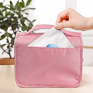 Aosivm Hanging toiletry bag for Women,makeup travel bag,with Jewelry Organizer Compartment,Large Cosmetic Bag Travel Organizer for Bathroom Shower Accessories (pink, Large)