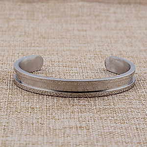 Zuo Bao Handstamped Inspirational Message Hair Tie Bracelet Stainless Steel Grooved Cuff Bangle for Women