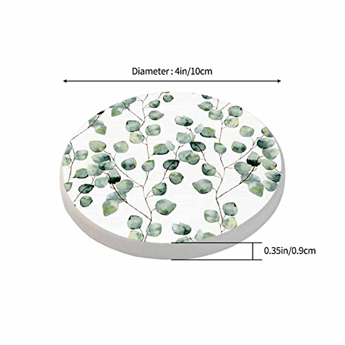 Pznen Eucalyptus Round Leaf Coasters Set for Wood Table Green Branches and Leaves Twig Natural Plant Foliage Tabletop Protection Mat for Mugs and Cups 4 Inch for Kitchen Office Home