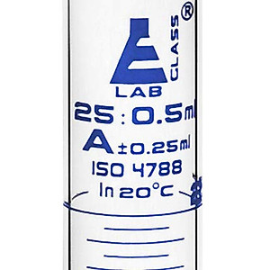 EISCO Graduated Cylinder, 25ml - Class A Tolerance ±0.25ml - Round Base - Blue Graduations - Borosilicate 3.3 Glass