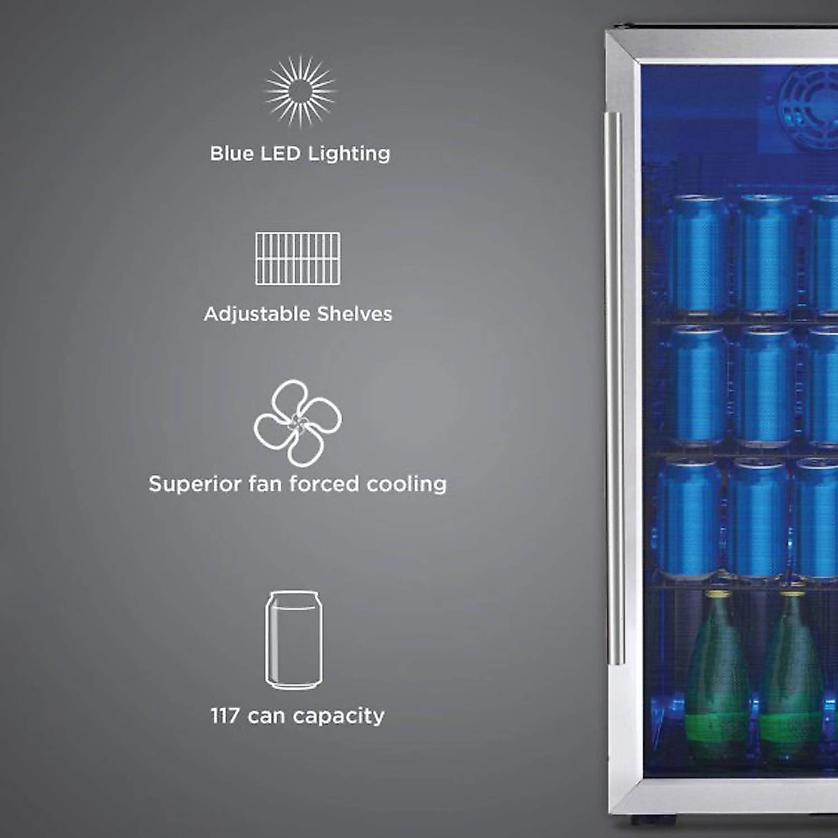 Danby DBC117A2BSSDD-6 18" Stainless Steel Beverage Center with 117 Can Capacity, 3.1 cu. ft. Capacity, Blue LED Lighting and Door Lock, in Stainless Steel