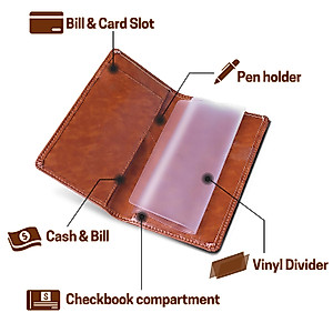 Aurya Leather Checkbook Cover Holder with Free Divider Right Handed with Middle Pen Design Checkbook Cover Case for Women/Men