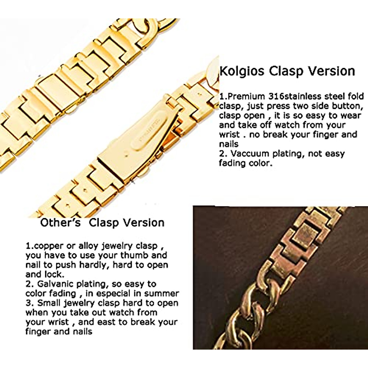 Kolgios 38/40/41mm Gold Cool Women Chain Metal Smartwatch Bands Compatible for Apple Watch Bands Series 8/7/6/SE/5/4 Adjustment Replacement Bracelet for Iwatch 8/7 Gift for Her