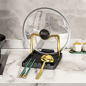 Spoon Rest For Kitchen Counter, Spoon Holder With Drip Pad For Multiple Utensils, Heat-Resistant Pot Lid Holder(white&gold)