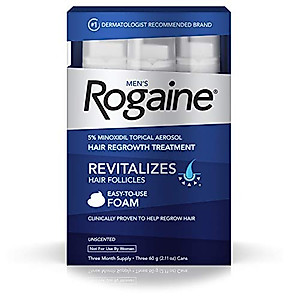 Men's Rogaine 5% Minoxidil Foam for Hair Loss and Hair Regrowth, Topical Treatment for Thinning Hair, 3-Month Supply