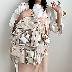 Bersauji Kawaii Backpack with Badge Pins Cute Animal Keychain Aesthetic Backpack for Girls Large Capacity School Backpack