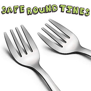 TeamFar Toddler Kids Preschoolers Utensil Flatware Silverware Set, Pure Stainless Steel, Non Toxic & Healthy, Brushed Surface, Laser Carved Animal Handle, Set of 4, Dishwasher Safe