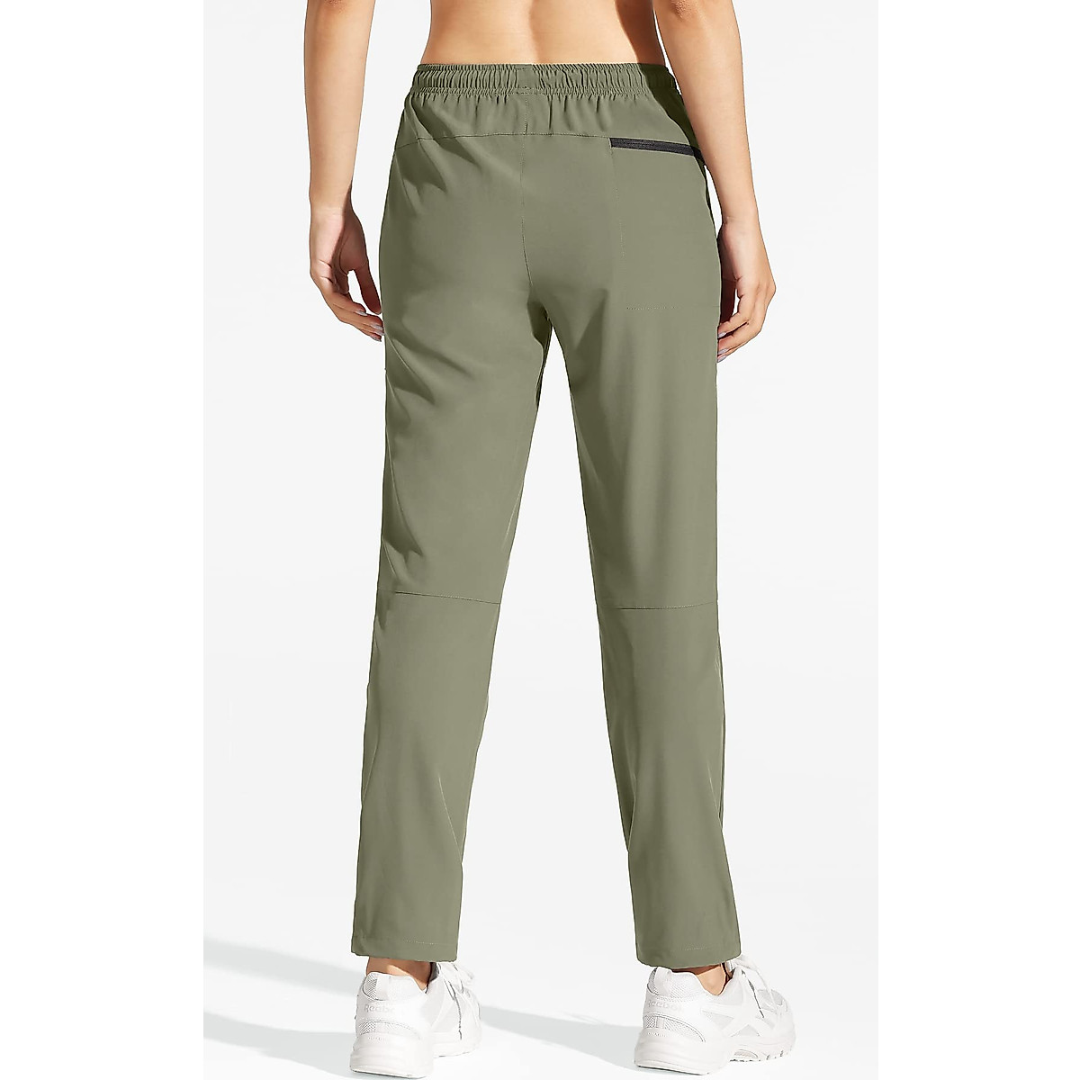 MOCOLY Women's Cargo Hiking Pants Elastic Waist Quick Dry Lightweight Water Resistant Casual Long Pants UPF 50+ Green L