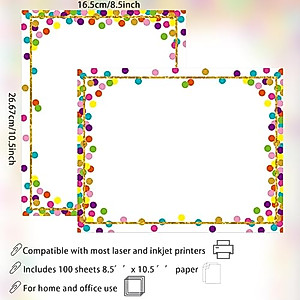 100 Sheets Back to School Confetti Stationery Computer Paper 8.5x10.5 Border Stationary Letterhead Paper for Teacher Printing Writing Letters, School Printer Supplies for Kids Home Family