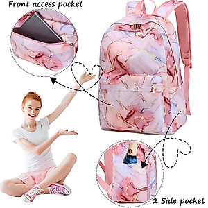 Jumpopack School Backpack for Girls Backpack with Lunch Box - Elementary to Middle School Bag Kids Teen Girl Bookbag,Marble Pink