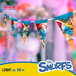Party Factory `Smurfs' Pennant Chain Paper with 10 pennants, Length Approx. 196.8 inch, Party Garland, Birthday Decoration, Theme Party