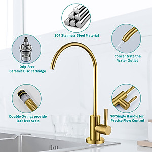 MIAOHUI Reverse Osmosis Faucet, Drinking Water Faucet Fits Non-Air Gap Water Filtration Systems, Modern RO Faucet Kitchen Filtered Water Faucet, Lead-Free, Stainless Steel (Brushed Brass)