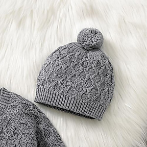 Hadetoto Newborn Baby Sweater Romper Knit Outfits Long Sleeve Jumpsuit with Warm Hat for Infant Boy Girl