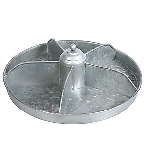 MyGift Galvanized Metal Lazy Susan Condiment Server for Table with 5 Divided Compartment Farmhouse Turntable Display Tray - Handcrafted in India