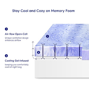 ELEMUSE 4 Inch Ventilated Design Memory Foam Queen Mattress Topper,Cooling Gel Infused Swirl Foam Pad for Pressure Relief Back Pain,Bed Topper for Body Support, CertiPUR-US Certified