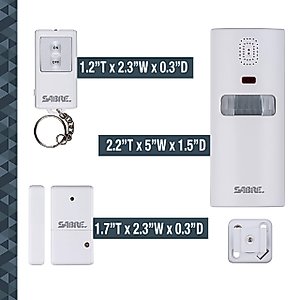 SABRE Home Security System with Remote, 125dB Alarm, Audible Up to 850 Feet (259 Meters), Wireless, Comes with 1 Motion Sensor Alarm, 2 Door or Window Alarms and 1 Remote Key Fob, Home and Away Modes