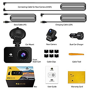 Z-Edge WiFi Dash Cam, 1920x1080P FHD, Front and Rear Dash Cam, Dual Cam, Car DVR, Night Vision, Parking Mode, G-Sensor, Loop Recording