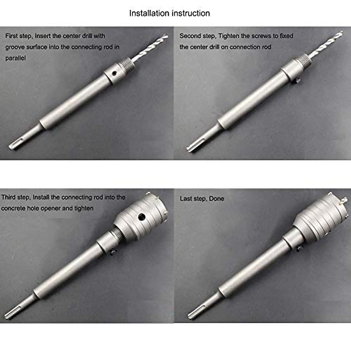 Concrete Hole Saw Kits, Tungsten Steel SDS Plus Shank Wall Hole Cutter Cement Stone Drill Bit Sets 1-2/11, 1-3/5, 2-4/5 Inch(30, 40, 60mm), with 8-7/10 Inch(220mm) Connecting Rod, 3 Center Drill Bits