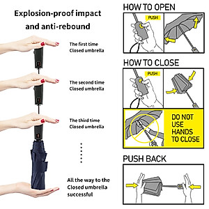 SoulRain NEW Premium Folding and Portable Automatic Umbrella Windproof Travel Umbrella,Safety Easy Close，Strong, Folding Umbrella for Backpack,Men and Women, Black/Titanium Silver