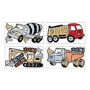 Sweet Jojo Designs Construction Truck Large Peel and Stick Wall Decal Stickers Art Nursery Decor Mural - Set of 4 Sheets - Grey Yellow Orange Red and Blue Transportation Zone Vehicles