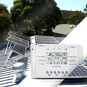 iSunergy Solar Charge Controller 30A Intelligent Solar Panel Battery Voltage Charge Regulator 12V/24V Auto Work with LCD Display for Off Grid Battery Charging