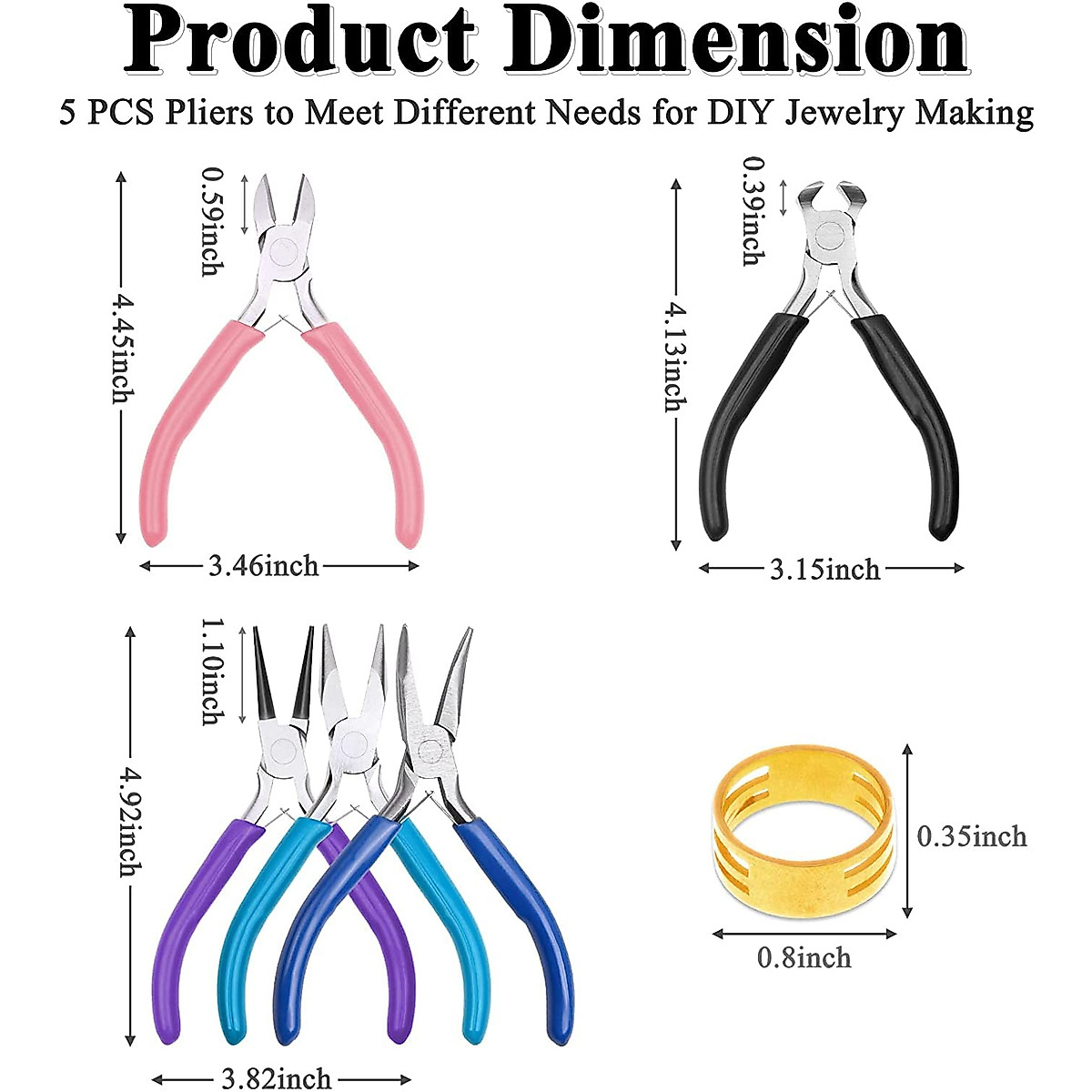 5 Packs Jewelry Pliers Set, Jewelry Making Tools with Needle Nose Pliers/Round Nose Pliers/Chain Nose Pliers/Bent Nose Pliers/Zipper Pliers, Jewelry Making Supplies Repair/ Cut Kits for Crafting
