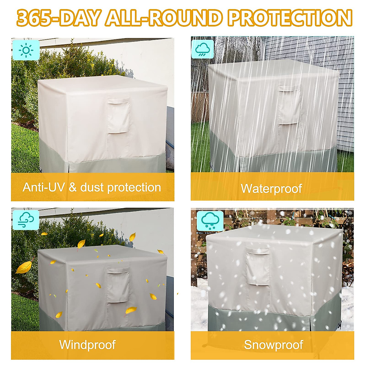 Central Air Conditioner Covers for Outside Units, Waterproof Windproof Heavy Duty Large AC Covers Square for Winter Outdoor Protection (36x36x39inches)