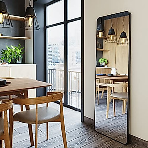 UPLAND OAKS Large Full Length Body Mirror for Floor & Wall in Bedroom - Metal Frame - Big & Tall Long Mirror for Leaning - Full Length Wall Mirror Size 65" x 21" (Black, Slim Lip)