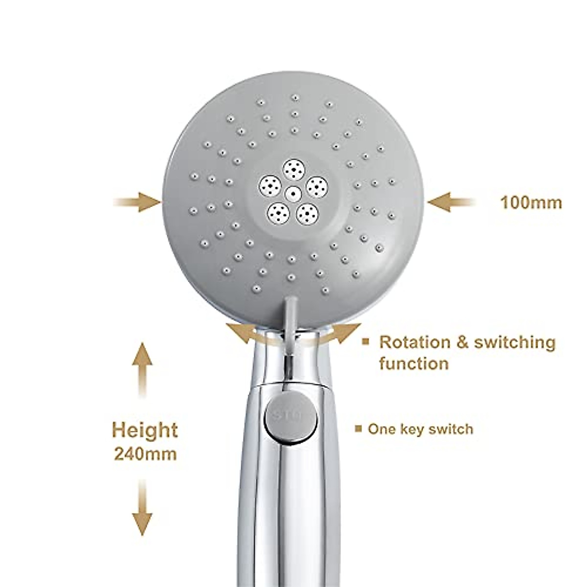 Deliao Elderly Handheld Shower Head Designed For Disabled Pregnant Woman Gravidas With 79-Inch Hose Suciton Cup Holder Bracket Home Care Control Button Convenient Push Button Chrome