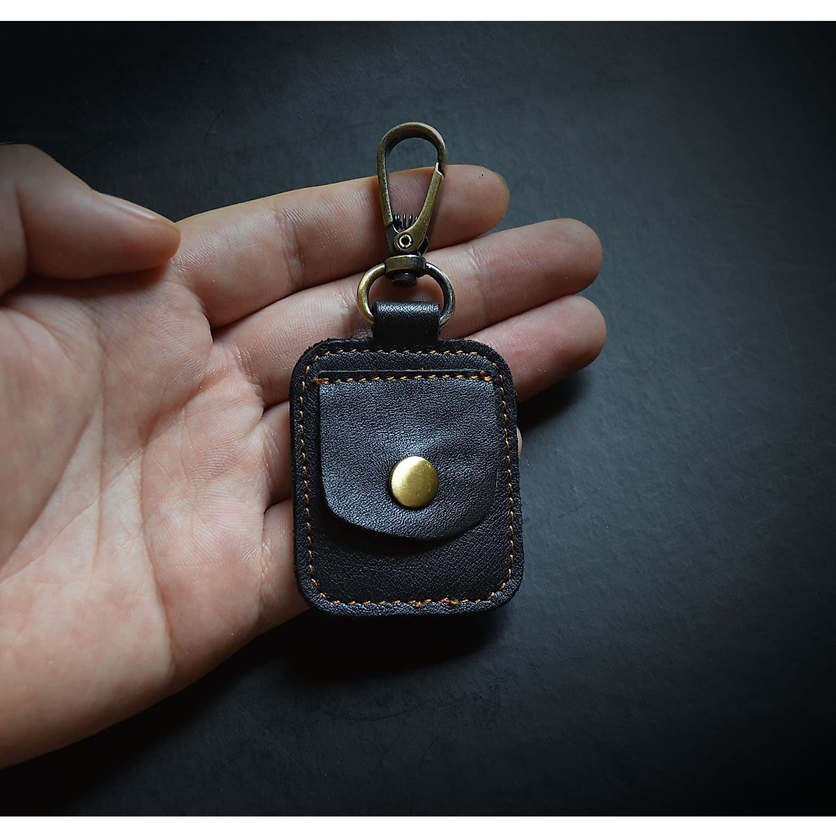 AA Medallion or Coin Holder, Leather Key Chain Snap Open Leather Case (Black)