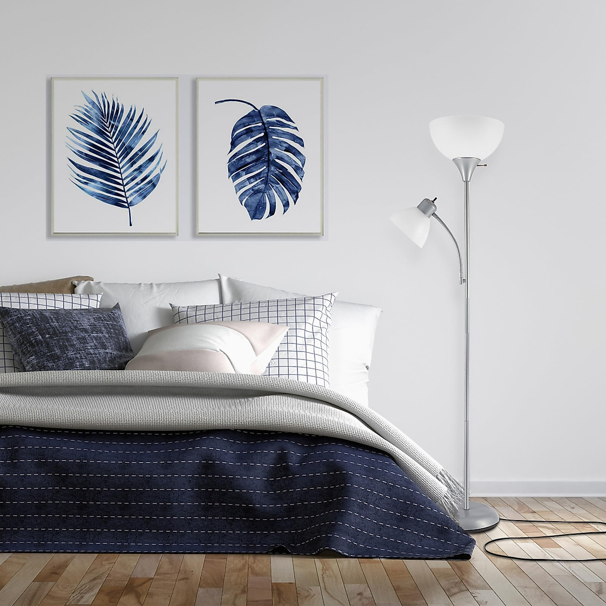 Globe Electric 67134 72" Torchiere Floor Lamp + Adjustable Reading Light, Silver, Frosted Plastic Shade, 3-Step Rotary Switch on Socket, Living Room Décor, Reading Light, Home Essentials, Bedroom