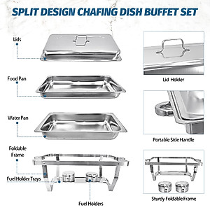 EVGTTI 7 Pack Stainless Steel Chafing Dishes 8 Quart Full Size Chafing Dish Buffet Set Silver Rectangular Catering Chafer Warmer for Buffet Banquet Party Catering Supplies