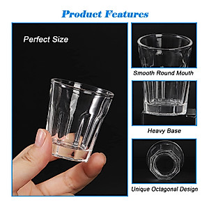 D&Z Shot Glasses, 1.5 Ounces (45 ml), Round Mouth and Octagon Base (4 Pcs)