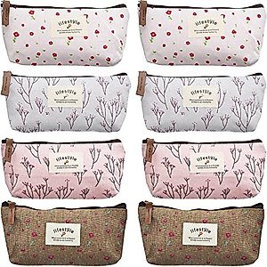 TecUnite 8 Pieces Pen Case Pencil Bag Canvas Pencil Pen Case Pen Holder Cosmetic Makeup Bag Set Christmas Present Bag (Floral Style)