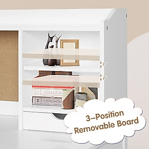 Costzon Kids Desk and Chair Set, Children Study Writing Desk w/Chair, Hutch, Storage, Drawers, Shelves, Cork Bulletin Board, Student Wooden Computer Workstation for Bedroom, Study, Living Room, White