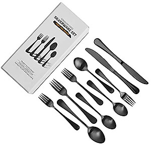 Matte Black Silverware Set Serve for 8, 40 Pieces Heavy Stainless Steel Flatware Set Utensils Cutlery Tableware Set Including Steak Knife Fork and Spoon, Gift Package for Wedding Housewarming