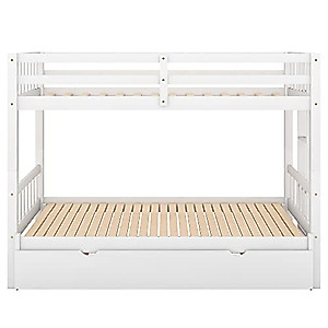 BOVZA Twin Over Twin/King Pull-Out Bunk Bed with Trundle, Extendable Bunk Beds for Kids, Teens, Adults, White