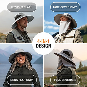 GearTOP Sun Hats Men & Women Bucket Hats for Men with Detachable Flaps and Face & Neck Cover Fishing Hat Men Safari Hat Mens Sun Hat Boonie Hat Hiking Hat Women Mens Beach Hat Wide Brim Hat Men UPF50+