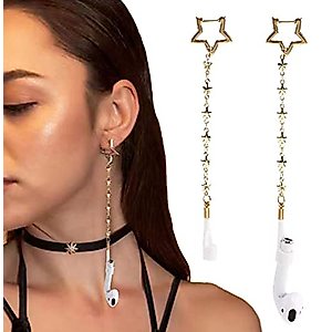 Gold Star Ear Stud Airpod Earrings Anti Lost Earring Strap for Airpods Anti Lost Strap for Airpods Pro, Wireless Earphone Holder Strap Compatible for Airpods 1&2&3/Pro…