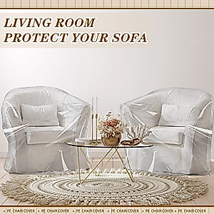 Remagr 6 Pcs Plastic Chair Covers Plastic Furniture Cover Indoor Outdoor Waterproof Clear Armchair Cover Dust Proof Armchair Cover for Moving and Storage (76 x 46 Inch)