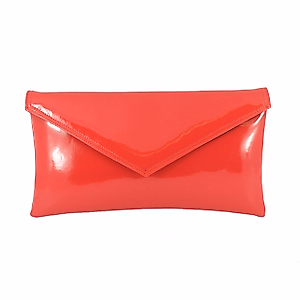 LONI Womens Neat Envelope Faux Leather Patent Clutch Bag/Shoulder Bag in Red