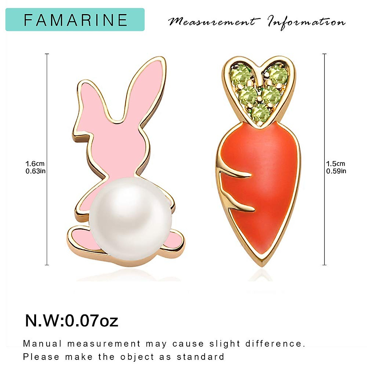 Easter Earrings Rabbit Bunny Carrot Stud Earrings Crystal Pearl Cute Funny Earring Gift for Her