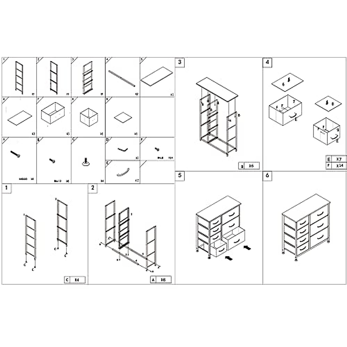 AZL1 Life Concept Vertical Dresser Storage Tower, Steel Frame, Wood Top, Easy Pull Fabric Bins-Organizer Unit for Bedroom, Hallway, Entryway, Closets-7 Drawers, Ivory