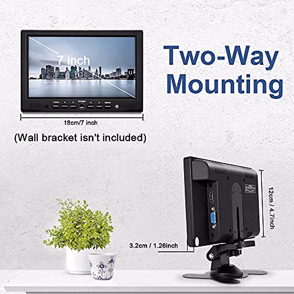 OSCY 7 inch Portable Small HDMI Monitor HD VGA Monitor,Small LCD HDMI Monitor Mini Screen 1024x600,for Mac Mini/Mini/TV/Raspberry PI/Camera/Gaming,with Speakers Earphone Jack