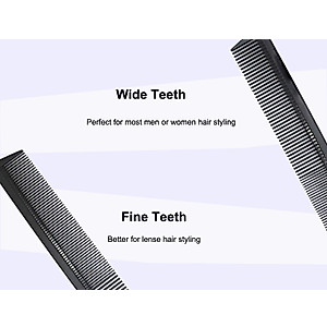 Professional Teasing Comb, Fine and Wide Tooth Hair Barber Comb, Black Carbon Fiber Cutting / Styling / Hairdressing Comb For All Hair Types