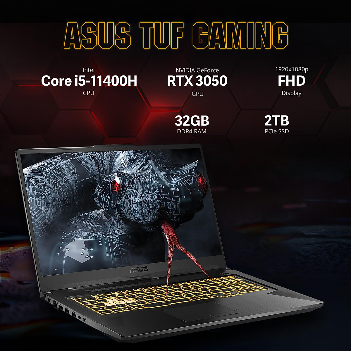 ASUS TUF 17.3" FHD 144Hz Gaming Laptop, Intel 11th Core i5-11400H, NVIDIA GeForce RTX 3050 4GB, 32GB RAM, 2TB PCIe SSD, Backlit Keyboard, WiFi 6, Windows 11, Gray, 128GB Hotface Extension Set