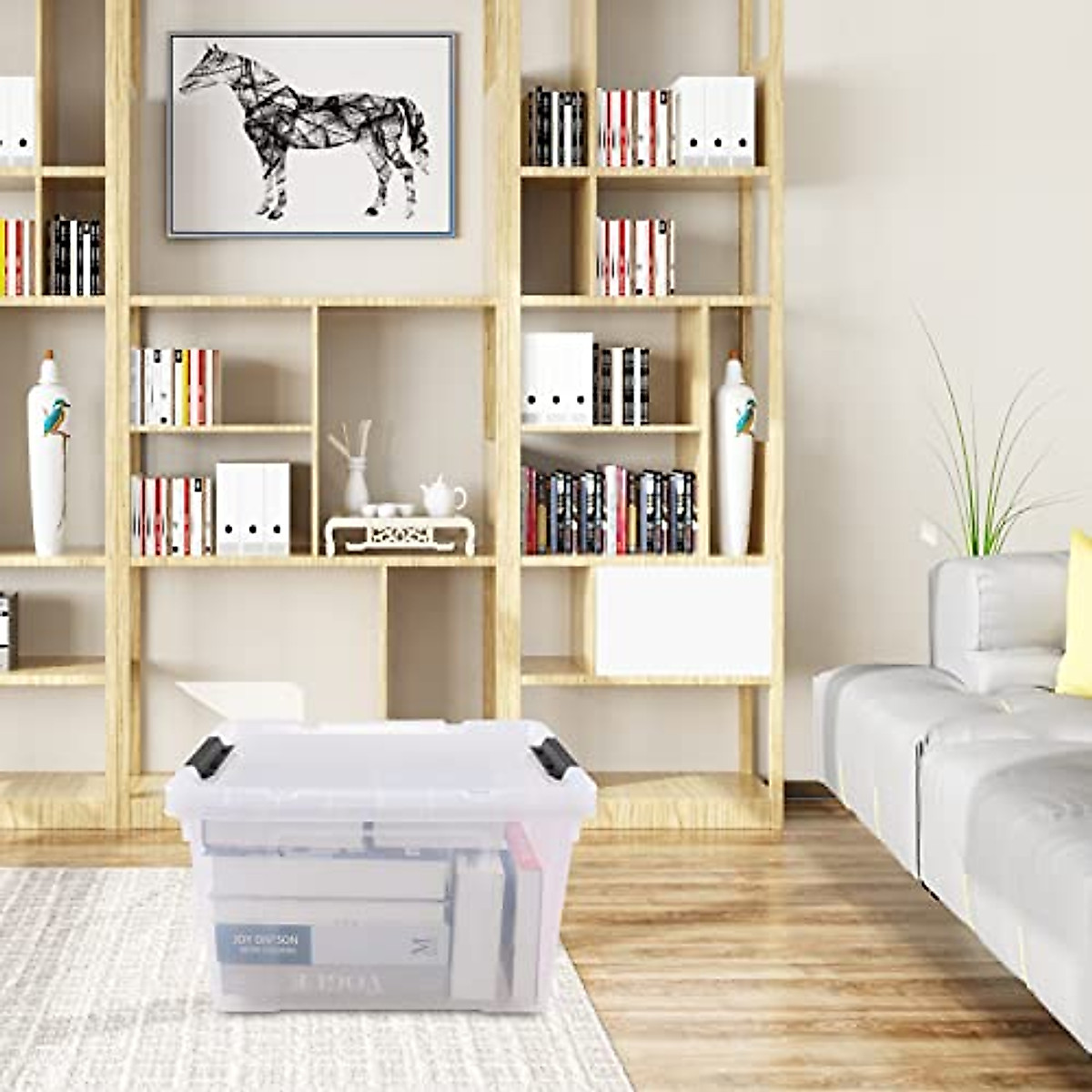 Afromy 4-Pack 35 Quart Plastic Storage Bins with Lid, Latching Stackable Utility Tote, Clear