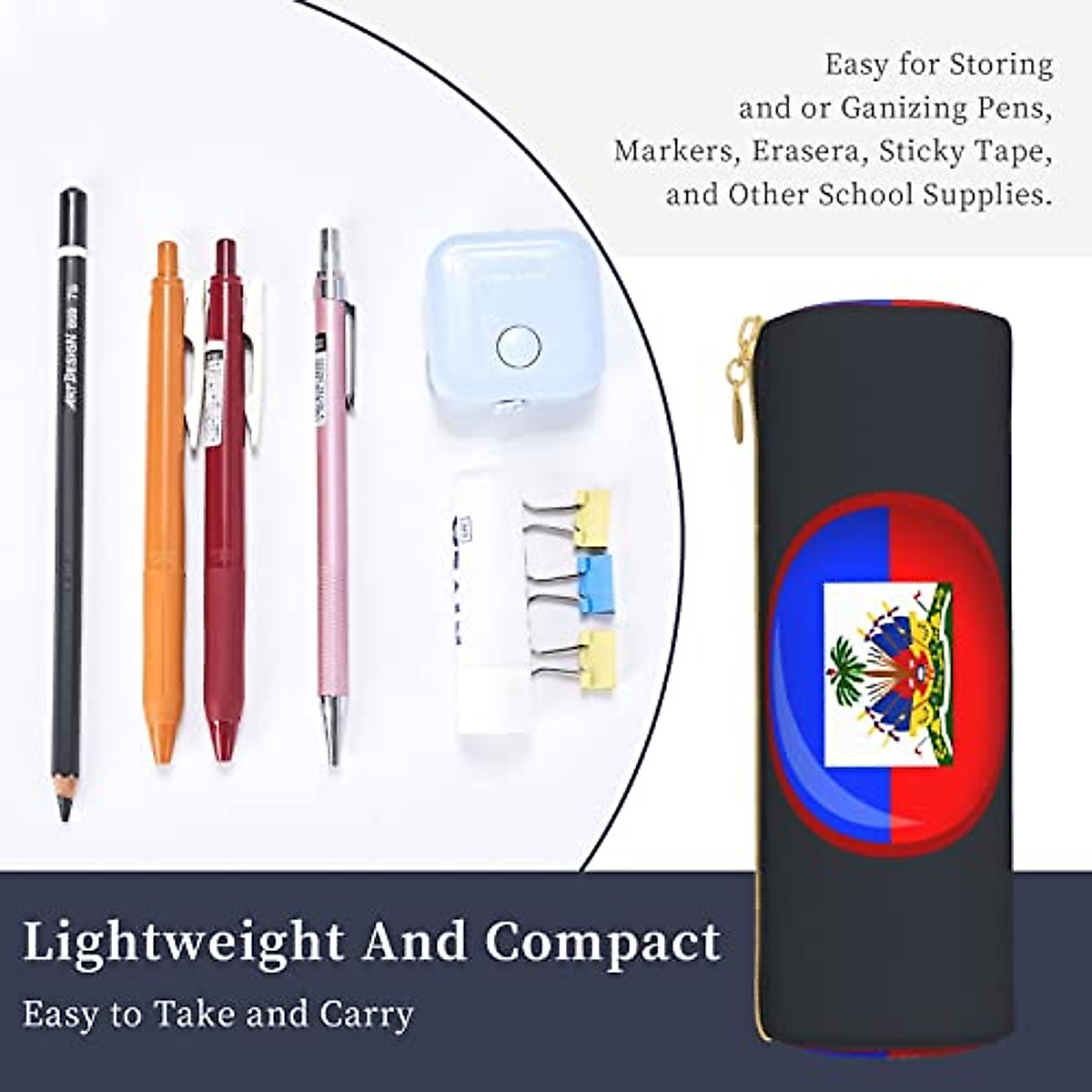 Haitian Flag Pencil Pen Case Pencil Case Cosmetic Bag Makeup Pouch For Office School
